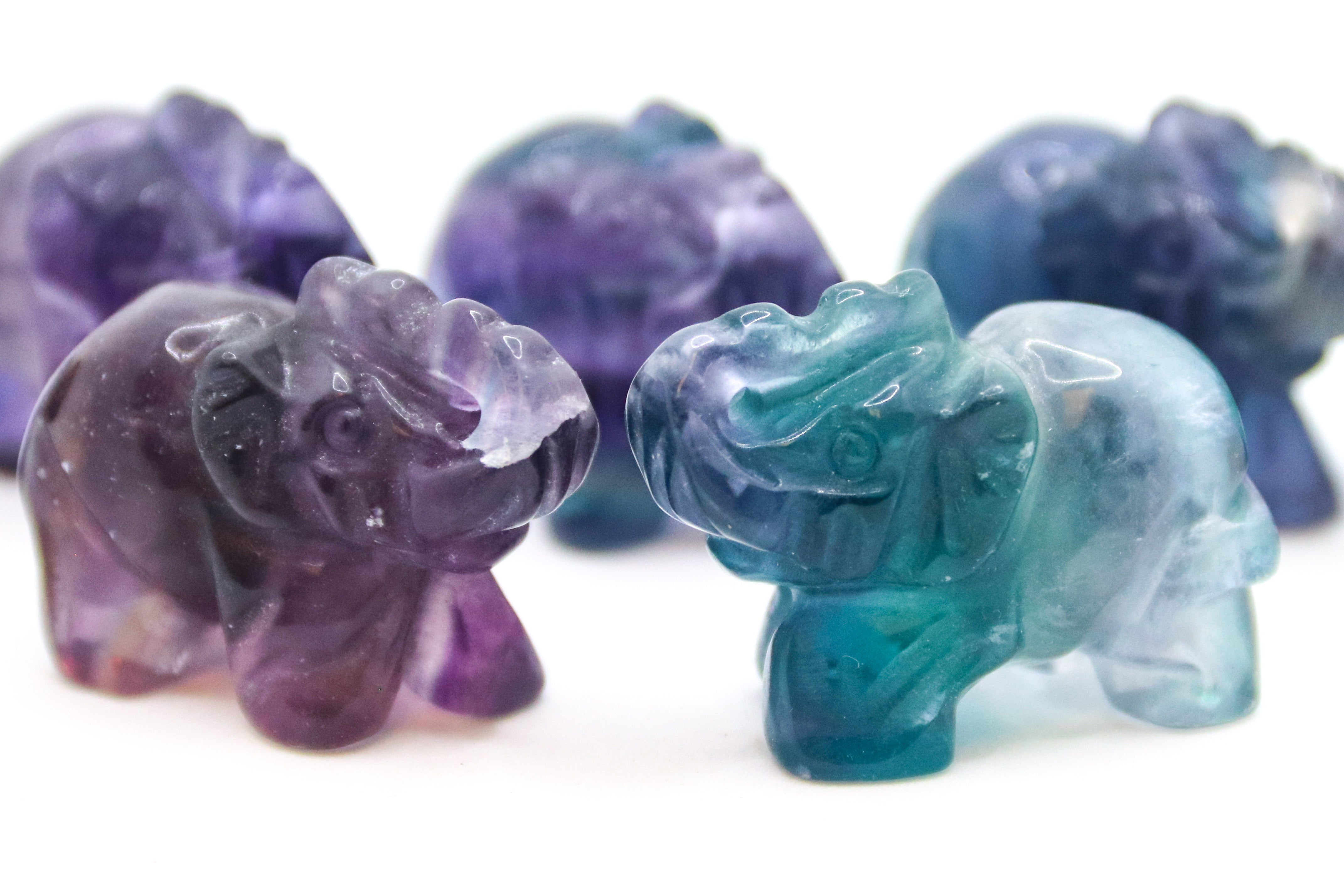 Rainbow Fluorite Elephants – Stardust Gems and Minerals